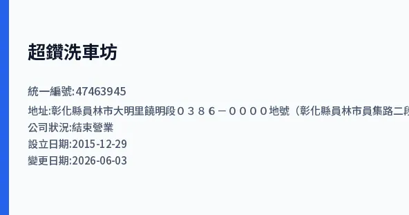 超鑽洗車坊的照片-統編 47463945(彰化縣) 公司登記資料與營業項目詳細圖表