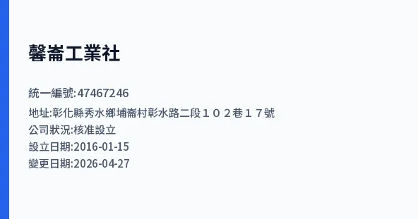 馨崙工業社的照片-統編 47467246(彰化縣) 公司登記資料與營業項目詳細圖表