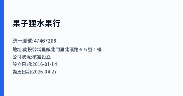 果子狸水果行的照片-統編 47467288(南投縣) 公司登記資料與營業項目詳細圖表
