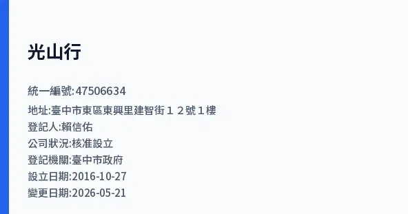 光山行的照片-統編 47506634(臺中市) 公司登記資料與營業項目詳細圖表