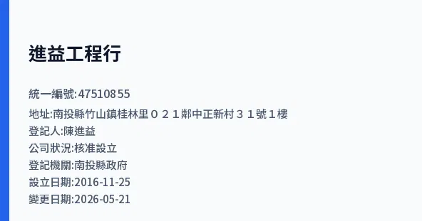 進益工程行的照片-統編 47510855(南投縣) 公司登記資料與營業項目詳細圖表
