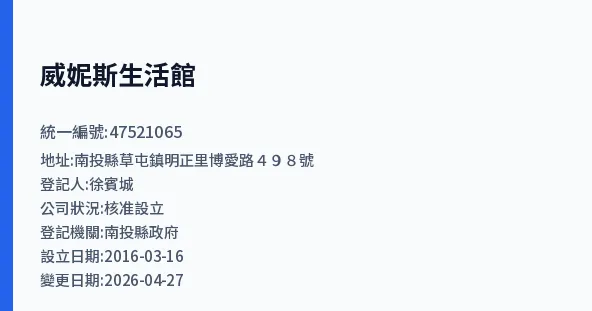 威妮斯生活館的照片-統編 47521065(南投縣) 公司登記資料與營業項目詳細圖表