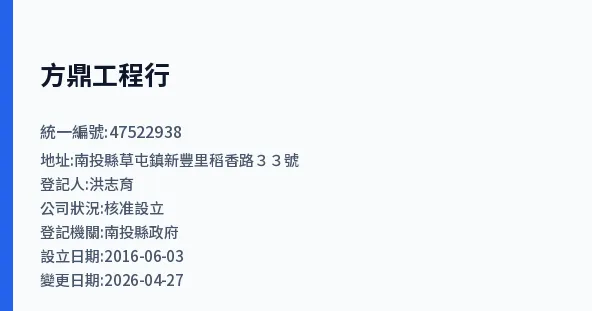 方鼎工程行的照片-統編 47522938(南投縣) 公司登記資料與營業項目詳細圖表