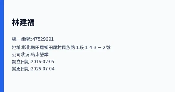 林建福的照片-統編 47529691(彰化縣) 公司登記資料與營業項目詳細圖表