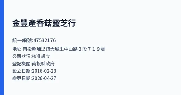 金豐產香菇靈芝行的照片-統編 47532176(南投縣) 公司登記資料與營業項目詳細圖表