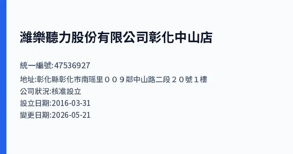 濰樂聽力股份有限公司彰化中山店的照片-統編 47536927(彰化縣) 公司登記資料與營業項目詳細圖表