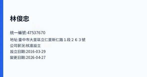 林俊忠的照片-統編 47537670(臺中市) 公司登記資料與營業項目詳細圖表