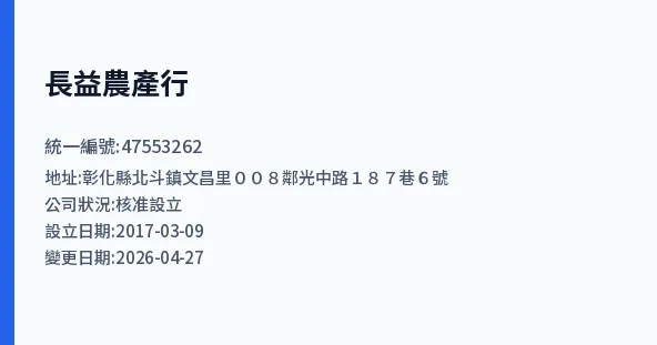 長益農產行的照片-統編 47553262(彰化縣) 公司登記資料與營業項目詳細圖表