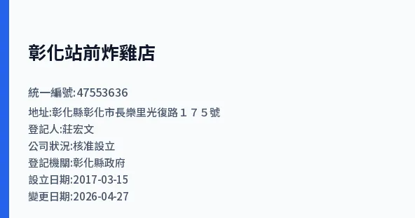 彰化站前炸雞店的照片-統編 47553636(彰化縣) 公司登記資料與營業項目詳細圖表