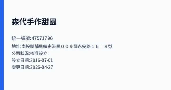 森代手作甜園的照片-統編 47571796(南投縣) 公司登記資料與營業項目詳細圖表