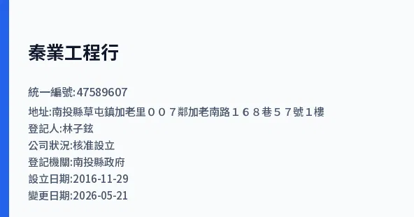 秦業工程行的照片-統編 47589607(南投縣) 公司登記資料與營業項目詳細圖表