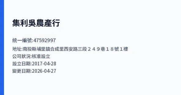 集利吳農產行的照片-統編 47592997(南投縣) 公司登記資料與營業項目詳細圖表