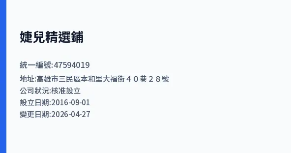 婕兒精選鋪的照片-統編 47594019(高雄市) 公司登記資料與營業項目詳細圖表
