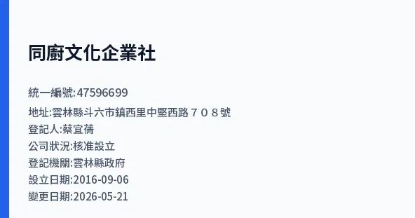 同廚文化企業社的照片-統編 47596699(雲林縣) 公司登記資料與營業項目詳細圖表