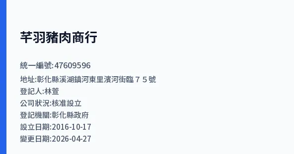 芊羽豬肉商行的照片-統編 47609596(彰化縣) 公司登記資料與營業項目詳細圖表
