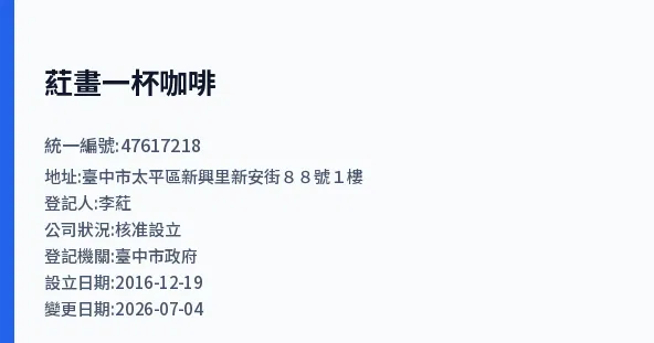葒畫一杯咖啡的照片-統編 47617218(臺中市) 公司登記資料與營業項目詳細圖表