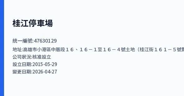 桂江停車場的照片-統編 47630129(高雄市) 公司登記資料與營業項目詳細圖表
