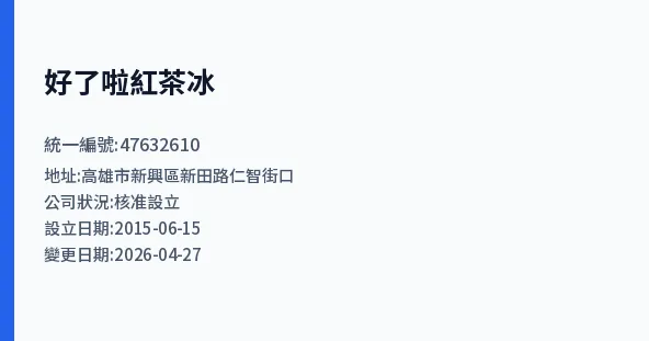 好了啦紅茶冰的照片-統編 47632610(高雄市) 公司登記資料與營業項目詳細圖表