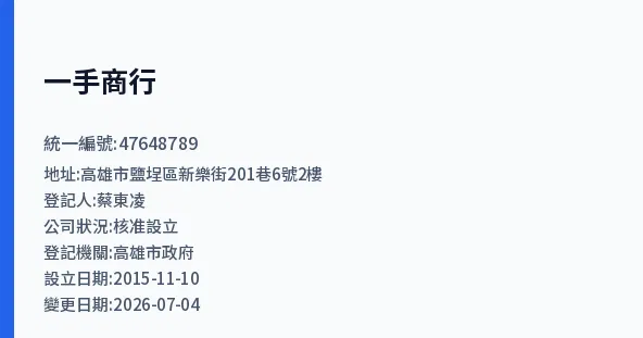 一手商行的照片-統編 47648789(高雄市) 公司登記資料與營業項目詳細圖表