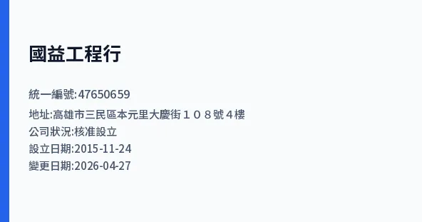 國益工程行的照片-統編 47650659(高雄市) 公司登記資料與營業項目詳細圖表