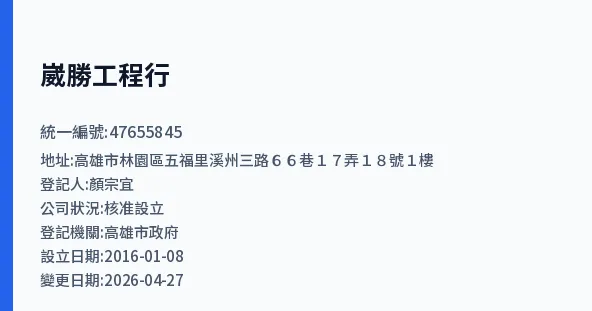 崴勝工程行的照片-統編 47655845(高雄市) 公司登記資料與營業項目詳細圖表