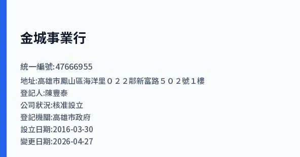 金城事業行的照片-統編 47666955(高雄市) 公司登記資料與營業項目詳細圖表