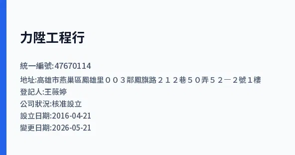 力陞工程行的照片-統編 47670114(高雄市) 公司登記資料與營業項目詳細圖表