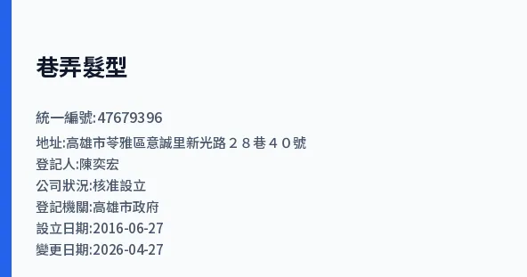 巷弄髮型的照片-統編 47679396(高雄市) 公司登記資料與營業項目詳細圖表