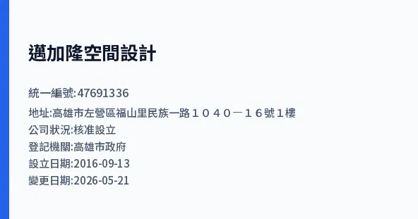 邁加隆空間設計的照片-統編 47691336(高雄市) 公司登記資料與營業項目詳細圖表
