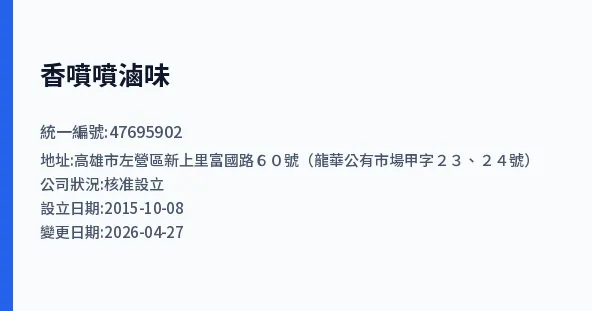 香噴噴滷味的照片-統編 47695902(高雄市) 公司登記資料與營業項目詳細圖表