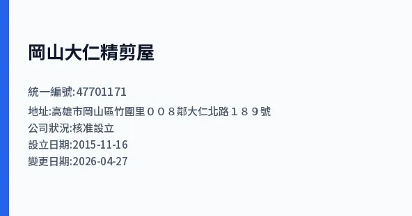 岡山大仁精剪屋的照片-統編 47701171(高雄市) 公司登記資料與營業項目詳細圖表
