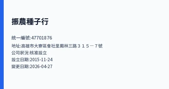 振農種子行的照片-統編 47701876(高雄市) 公司登記資料與營業項目詳細圖表
