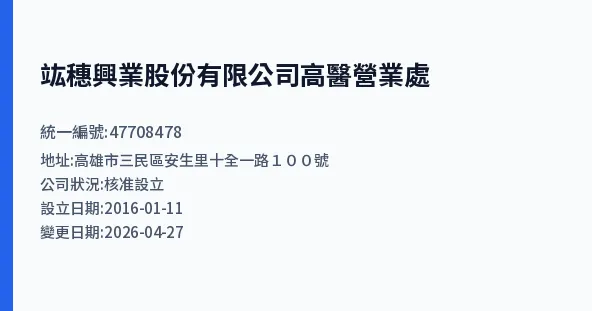 竑穗興業股份有限公司高醫營業處的照片-統編 47708478(高雄市) 公司登記資料與營業項目詳細圖表
