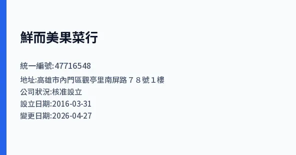 鮮而美果菜行的照片-統編 47716548(高雄市) 公司登記資料與營業項目詳細圖表