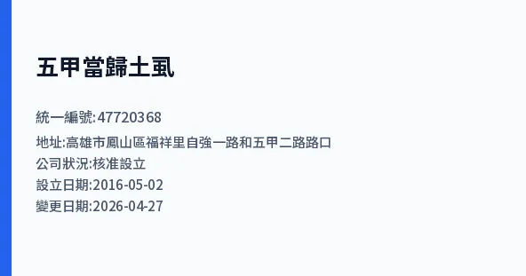 五甲當歸土虱的照片-統編 47720368(高雄市) 公司登記資料與營業項目詳細圖表