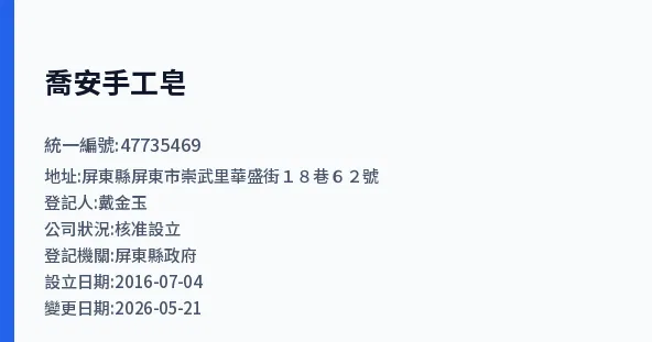 喬安手工皂的照片-統編 47735469(屏東縣) 公司登記資料與營業項目詳細圖表