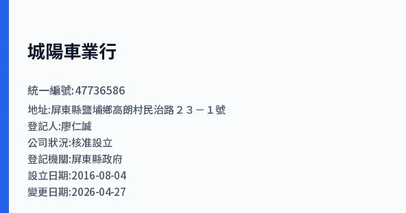 城陽車業行的照片-統編 47736586(屏東縣) 公司登記資料與營業項目詳細圖表