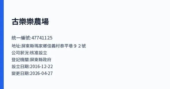 古樂樂農場的照片-統編 47741125(屏東縣) 公司登記資料與營業項目詳細圖表