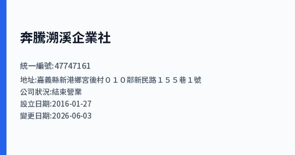 奔騰溯溪企業社的照片-統編 47747161(嘉義縣) 公司登記資料與營業項目詳細圖表