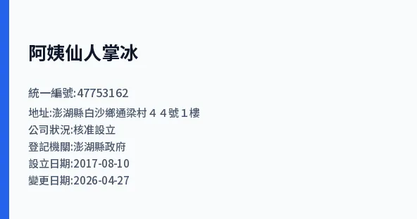 阿姨仙人掌冰的照片-統編 47753162(澎湖縣) 公司登記資料與營業項目詳細圖表
