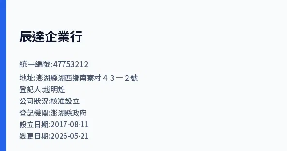 辰達企業行的照片-統編 47753212(澎湖縣) 公司登記資料與營業項目詳細圖表