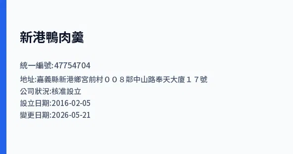 新港鴨肉羹的照片-統編 47754704(嘉義縣) 公司登記資料與營業項目詳細圖表