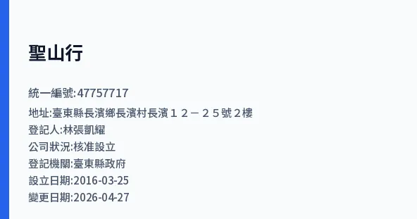 聖山行的照片-統編 47757717(臺東縣) 公司登記資料與營業項目詳細圖表