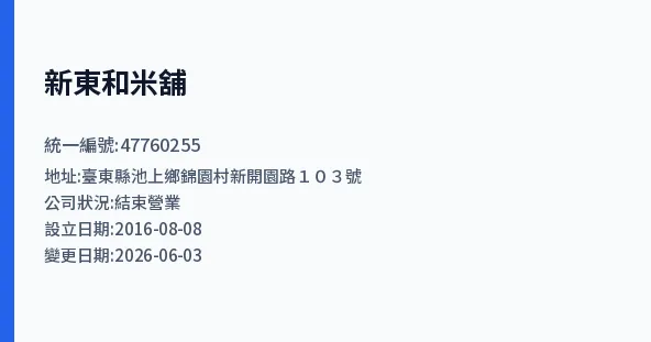 新東和米舖的照片-統編 47760255(臺東縣) 公司登記資料與營業項目詳細圖表