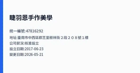睫羽恩手作美學的照片-統編 47816292(臺南市) 公司登記資料與營業項目詳細圖表