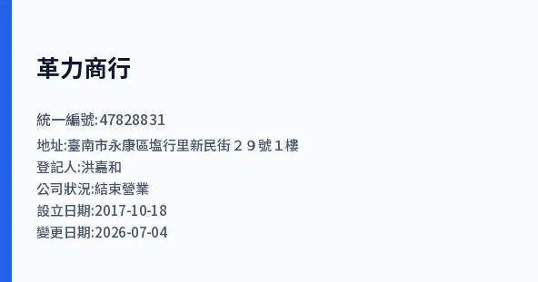 革力商行的照片-統編 47828831(臺南市) 公司登記資料與營業項目詳細圖表