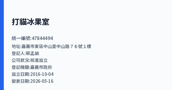 打貓冰果室的照片-統編 47844494(嘉義市) 公司登記資料與營業項目詳細圖表
