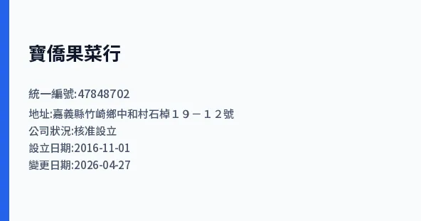 寶僑果菜行的照片-統編 47848702(嘉義縣) 公司登記資料與營業項目詳細圖表