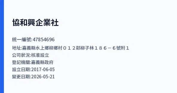 協和興企業社的照片-統編 47854696(嘉義縣) 公司登記資料與營業項目詳細圖表