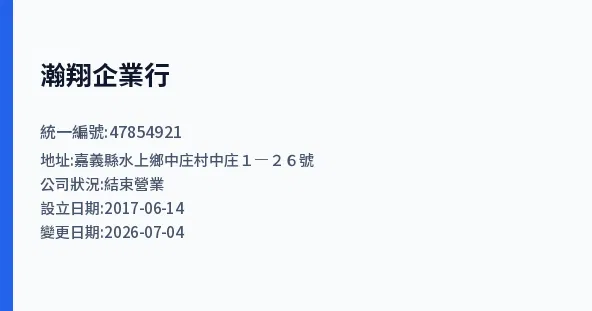 瀚翔企業行的照片-統編 47854921(嘉義縣) 公司登記資料與營業項目詳細圖表
